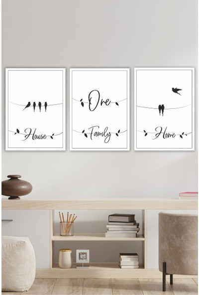 Hayat Poster House One Famiy Home Oda Bir Aile ve Ev Üçlü Tablo Seti Uv Baskılı Hayat Poster House One Famiy Home Oda Bir Aile ve Ev Üçlü Tablo Seti Uv Baskılı