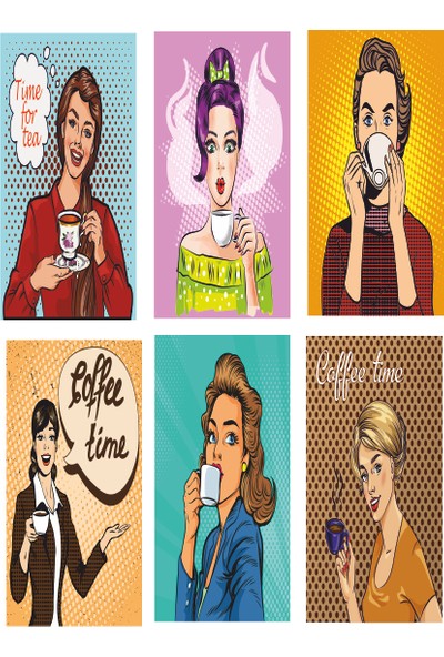 Hayat Poster Pop Art Kahve Içen Kadınlar 6lı Mini Retro Ahşap Poster Seti Uv Baskılı Hayat Poster Pop Art Kahve Içen Kadınlar 6lı Mini Retro Ahşap Poster Seti Uv Baskılı