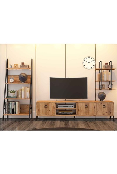 Avm Park Avmpark Yanke Tv 180 Atlantik Çam Metal Raflı + Kitaplık Avm Park Avmpark Yanke Tv 180 Atlantik Çam Metal Raflı + Kitaplık