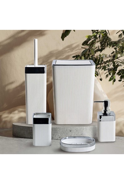 Violet Still Rattan 5 Parça Krom Kaplama Kare Banyo Seti Beyaz Violet Still Rattan 5 Parça Krom Kaplama Kare Banyo Seti Beyaz