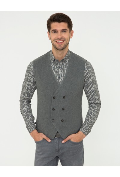 Gri Standart Fit Triko Yelek 50248537-VR086 Gri Standart Fit Triko Yelek 50248537-VR086