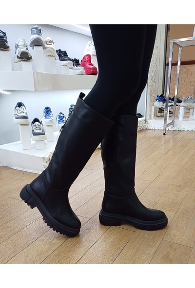 Teos Shoes Siyah Fermuarsız Kadın Çizme