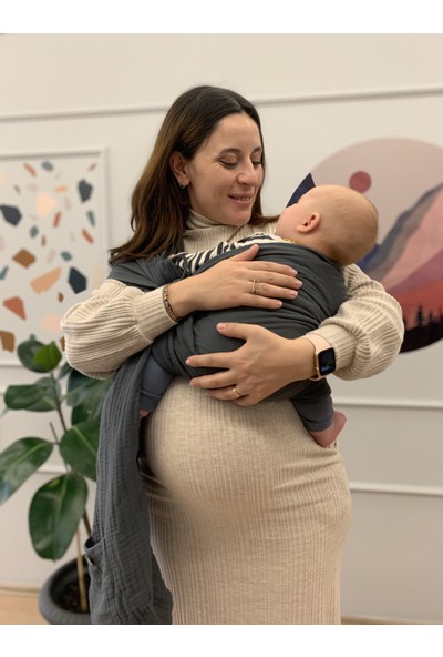 Puruti Baby 4 Kat Müslin %100 Pamuk Halka Sling Antrasit Gri