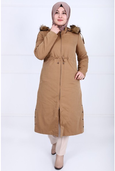 Kombinal Kadın Bej Kuş Gözü Detaylı Tesettür Büyük Beden Kaban- 8108 Kombinal Kadın Bej Kuş Gözü Detaylı Tesettür Büyük Beden Kaban- 8108