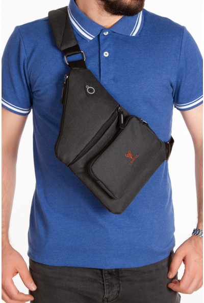 Kindfox Kanvas Kumaş Omuz Askılı Kulaklık Çıkışlı Çapraz Heybe Çanta | Omuz Çantası | Antrasit