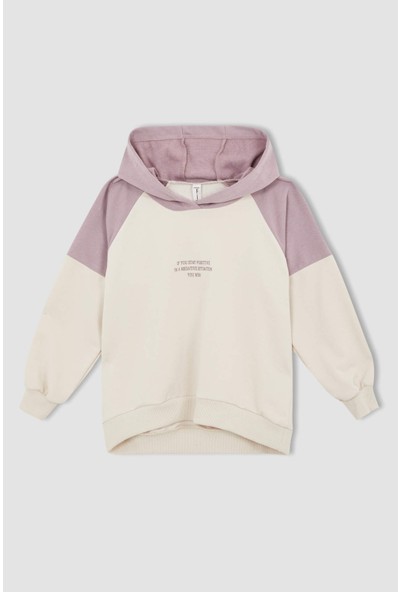 DeFacto Kız Çocuk Regular Fit Kapüşonlu Renk Bloklu Baskılı Sweatshirt V8159A621WN DeFacto Kız Çocuk Regular Fit Kapüşonlu Renk Bloklu Baskılı Sweatshirt V8159A621WN