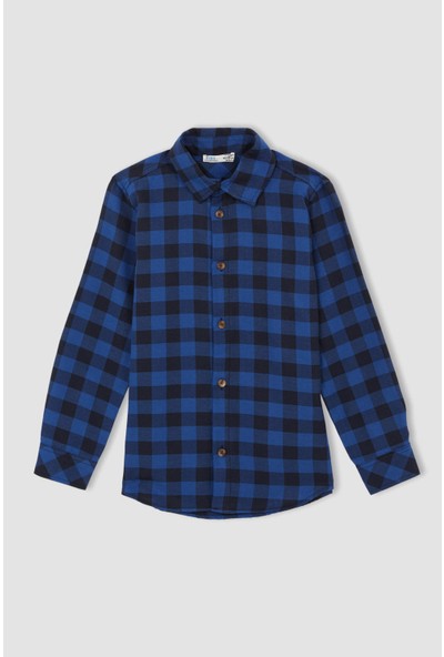DeFacto Erkek Çocuk Regular Fit Kareli Uzun Kollu Flanel Gömlek X2093A621CW