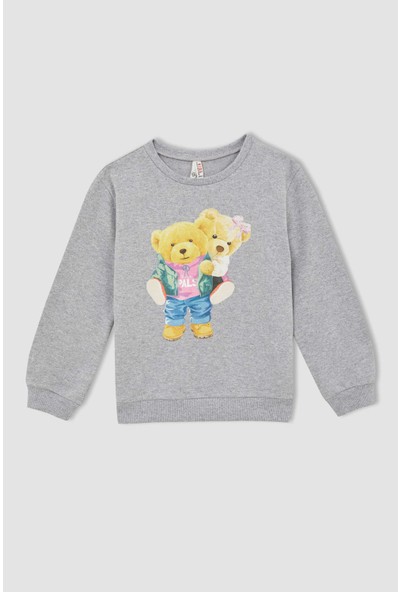 DeFacto Kız Çocuk Regular Fit Bisiklet Yaka Sevimli Ayıcık Baskılı Sweatshirt W8528A621AU