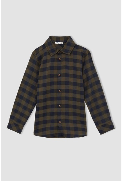 DeFacto Erkek Çocuk Regular Fit Kareli Uzun Kollu Flanel Gömlek X2093A621CW