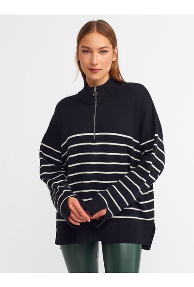 Dilvin 1177 Yarım Balıkçı Fermuarlı Kazak-S.natural