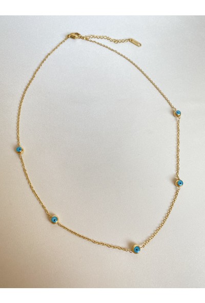 FS Çelik Altın Kaplama Nazar Boncuğu Kolye