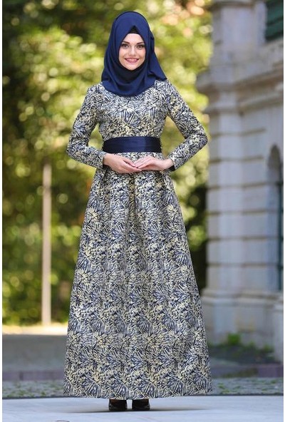 Neva Style Tesettür Abiye Elbise - Kemerli Jakarlı Lacivert Tesettür Abiye Elbise 24410L Neva Style Tesettür Abiye Elbise - Kemerli Jakarlı Lacivert Tesettür Abiye Elbise 24410L