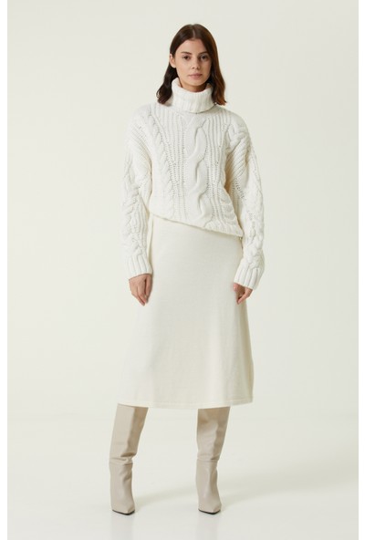 Network Slim Fit Ekru Midi Triko Etek
