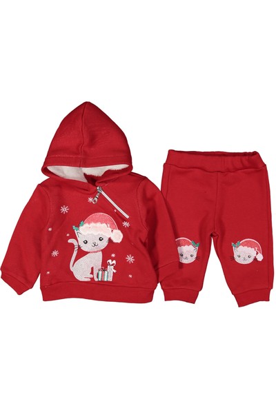 Noel Kedi Temalı Alt Üst Bebek Ikili Takım-Kırmızı