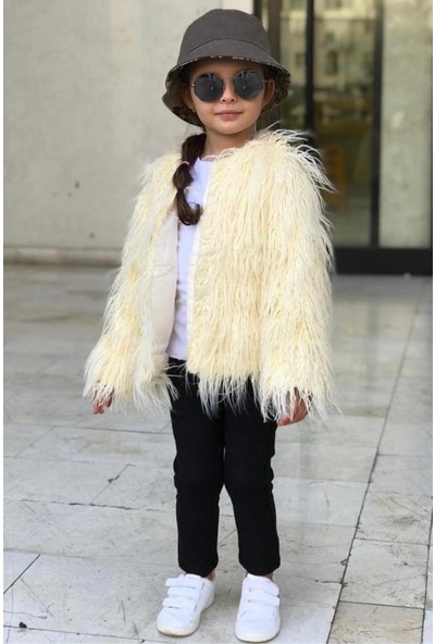 Riccotarz Kız Çocuk Bej Kürk Ceketli 3'lü Alt Üst Takım