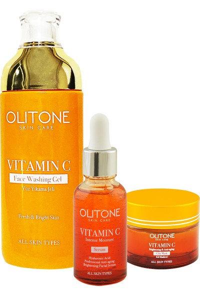 Olitone Vitamin C Yüz Yıkama Jeli+Olitone Vitamin C Kil Maskesi+Olitone Vitamin C Serum 3'lü Set Olitone Vitamin C Yüz Yıkama Jeli+Olitone Vitamin C Kil Maskesi+Olitone Vitamin C Serum 3'lü Set