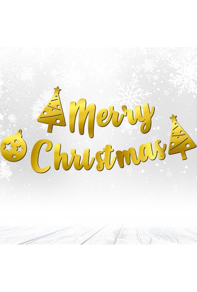 Süsle Bebek ve Parti Mery Christmas, Metalik Altın Banner - 2.10 mt