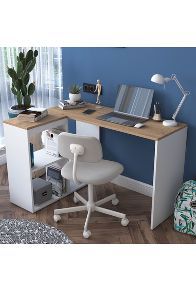 Rani HA113 Çalışma Ofis Bilgisayar Masası 4 Raflı Köşeli Masa Beyaz Sepet Ceviz 120 cm Rani HA113 Çalışma Ofis Bilgisayar Masası 4 Raflı Köşeli Masa Beyaz Sepet Ceviz 120 cm