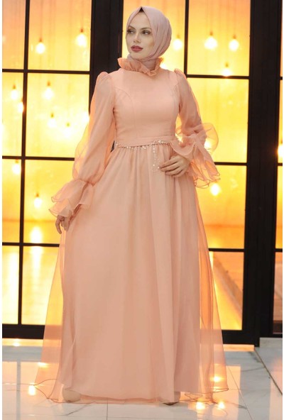 Neva Style Tesettürlü Abiye Elbise - Tüllü Somon Tesettür Abiye Elbise 40420SMN Neva Style Tesettürlü Abiye Elbise - Tüllü Somon Tesettür Abiye Elbise 40420SMN