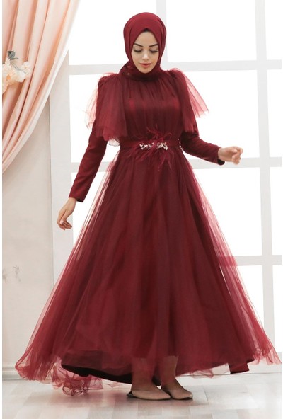 Neva Style Tesettürlü Abiye Elbise - Bordo Tesettür Abiye Elbise 41050BR