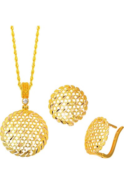 Bilezikci Yaşam Çiçeği Kolye & Küpe Altın Set