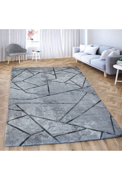 Nur Home Tekstil Nur Home Gri Çizgili Süngerli Kadife Lastikli Halı Örtüsü, Nrh-63