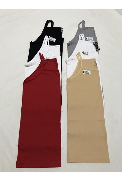 Gümüş Ribana Ip Askılı Biyeli Yanları Dikişsiz Düz Atlet 5 Renk 6 Adet % 100 Pamuk