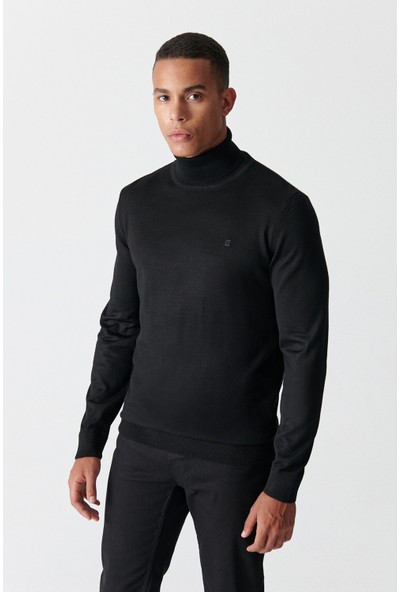 Avva Erkek Siyah Tam Balıkçı Yaka Düz Kazak A12B5005 Avva Erkek Siyah Tam Balıkçı Yaka Düz Kazak A12B5005