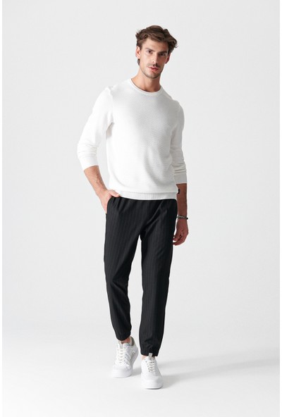 Avva Erkek Siyah Yandan Cepli Beli ve Paçası Latikli Kordonlu Çizgili Relaxed Fit Pantolon A12Y3039