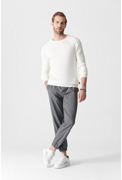 Avva Erkek Gri Yandan Cepli Beli ve Paçası Latikli Kordonlu Çizgili Relaxed Fit Pantolon A12Y3039