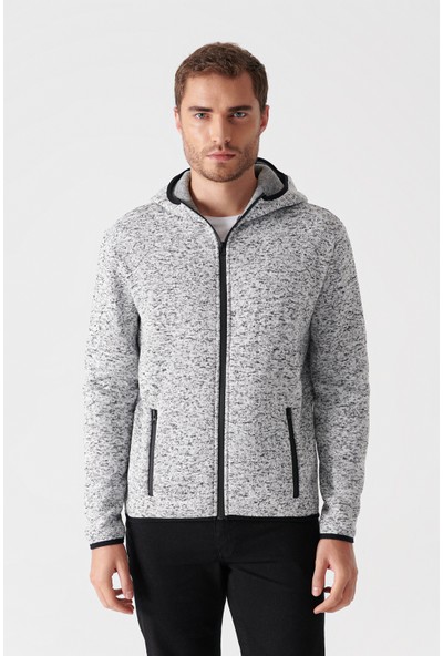 Avva Erkek Gri Kapüşonlu Yaka Jakarlı Sweatshirt A12Y1073