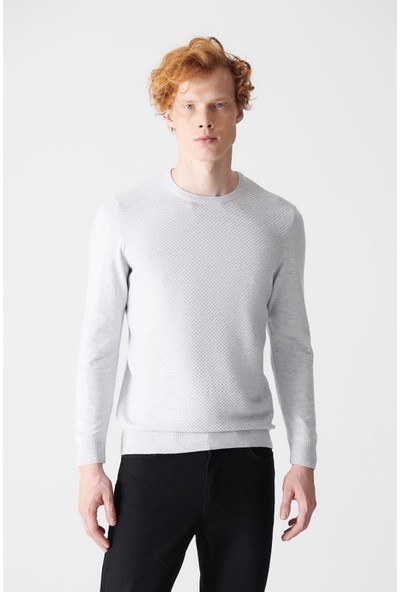 Avva Erkek Gri Bisiklet Yaka Jakarlı Kazak A12Y5105