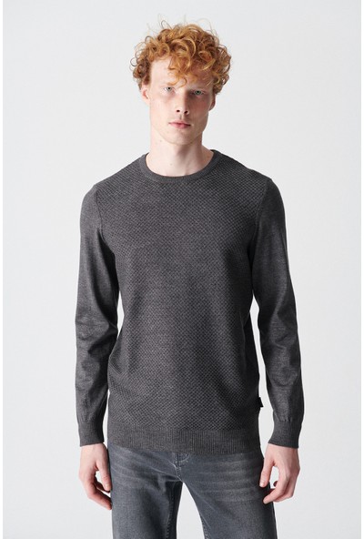 Avva Erkek Antrasit Bisiklet Yaka Jakarlı Kazak A12Y5105 Avva Erkek Antrasit Bisiklet Yaka Jakarlı Kazak A12Y5105