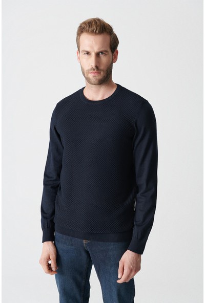 Avva Erkek Lacivert Bisiklet Yaka Jakarlı Kazak A12Y5105