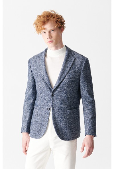 Avva Erkek Lacivert Mono Yaka Düz Slim Fit Torba Cepli Ceket A12Y4037