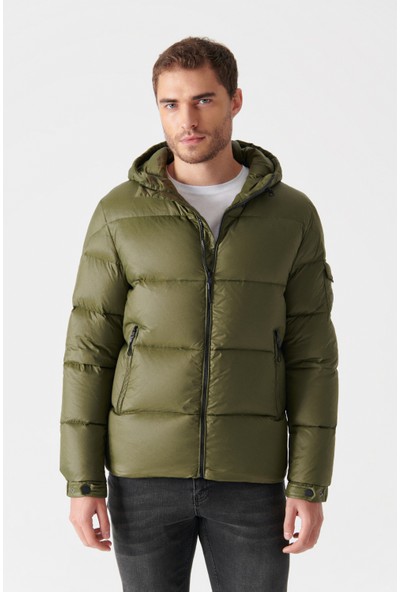 Avva Erkek Haki Kapüşonlu Yaka Kapitone Kaz Tüyü Mont A12Y6096