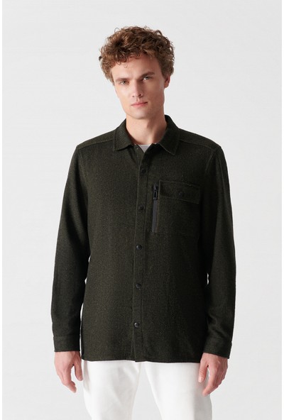 Avva Erkek Haki Desenli Klasik Yaka Overshirt Cepli Çıtçıtlı Ceket Mont A12Y6081
