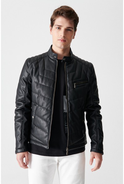 Avva Erkek Siyah Dik Yaka Yandan Cepli Kapitone Mont A12Y6042 Avva Erkek Siyah Dik Yaka Yandan Cepli Kapitone Mont A12Y6042