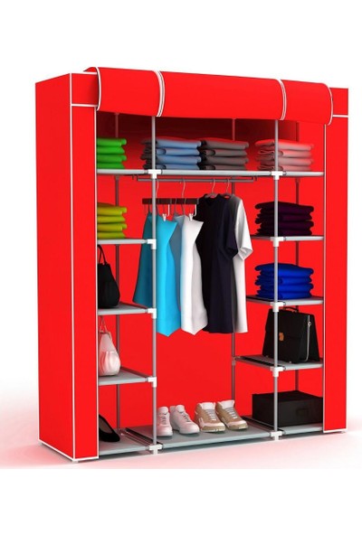 Beyaz Pazar Bez Dolap Süper Metal Profilli Gardırop Portatif Dolap Kırmızı Beyaz Pazar Bez Dolap Süper Metal Profilli Gardırop Portatif Dolap Kırmızı