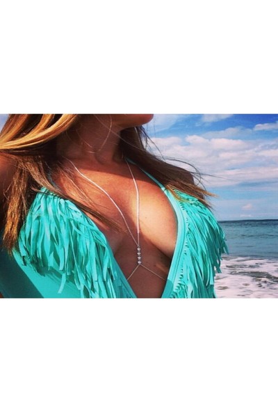 Huban 4 Zirkon Taşlı Vücut Zinciri Bikini Vücut Takısı Silver