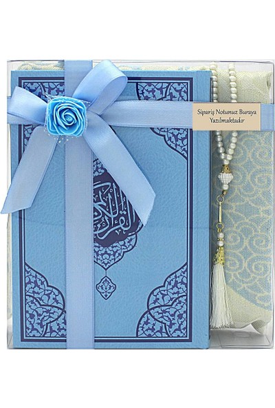 Kuranı Kerim, Seccade, Inci Tesbih, Süslemeli Asetat Kutulu Set Mavi Kuranı Kerim, Seccade, Inci Tesbih, Süslemeli Asetat Kutulu Set Mavi
