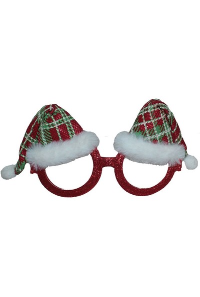 Pandoli Simli Kırmızı Renk Ekoseli Noel Baba Şapkası Şeklinde Camsız Yılbaşı Gözlüğü Pandoli Simli Kırmızı Renk Ekoseli Noel Baba Şapkası Şeklinde Camsız Yılbaşı Gözlüğü