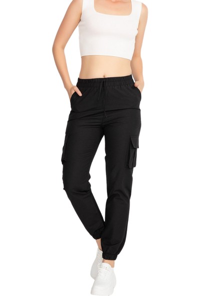 Emet Kargo Cepli Kadın Siyah Pantolon