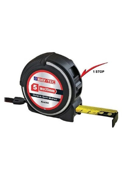 Bay-Tec 5 M x 25 mm Durdurma Mekanizmalı Çelik Şerit Metre Bay-Tec 5 M x 25 mm Durdurma Mekanizmalı Çelik Şerit Metre