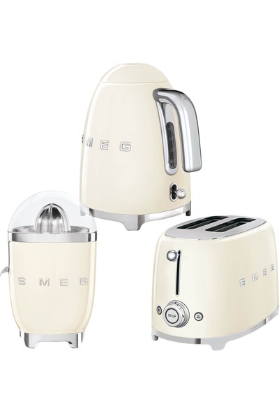 Smeg Krem Kettle-1x2 Ekmek Kızartma Makinesi ve Narenciye Sıkacağı Seti Smeg Krem Kettle-1x2 Ekmek Kızartma Makinesi ve Narenciye Sıkacağı Seti