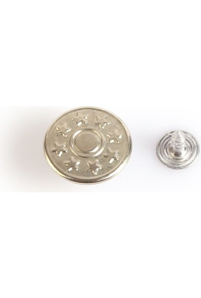 Koza Fermuar 17MM Yıldızlı Gümüş Kot Düğmesi 100 Adet Koza Fermuar 17MM Yıldızlı Gümüş Kot Düğmesi 100 Adet