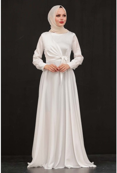 Neva Style Tesettürlü Abiye Elbise - Krep Saten Beyaz Tesettür Abiye Elbise 1420B Neva Style Tesettürlü Abiye Elbise - Krep Saten Beyaz Tesettür Abiye Elbise 1420B
