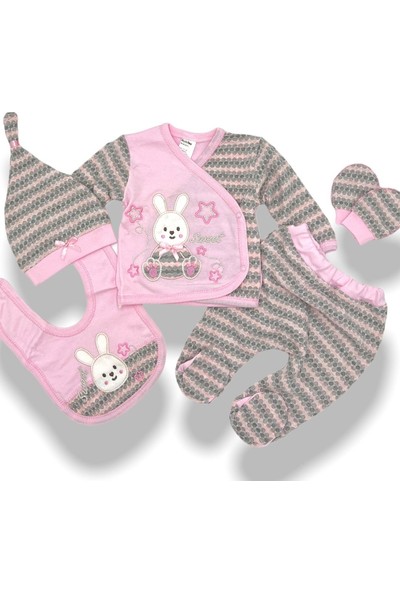 Dodo Baby Jakarlı 5 Parça Pamuklu Kız Bebek Takımı 0-3 Ay