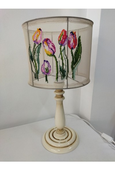 Sukoop Lale Desenli Işleme Abajur Sukoop Lale Desenli Işleme Abajur