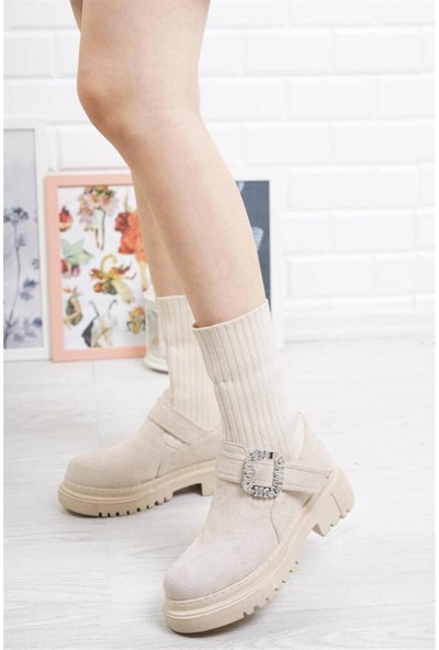 Morenica Labios Triko Detaylı Taşlı Bejkadın Bot